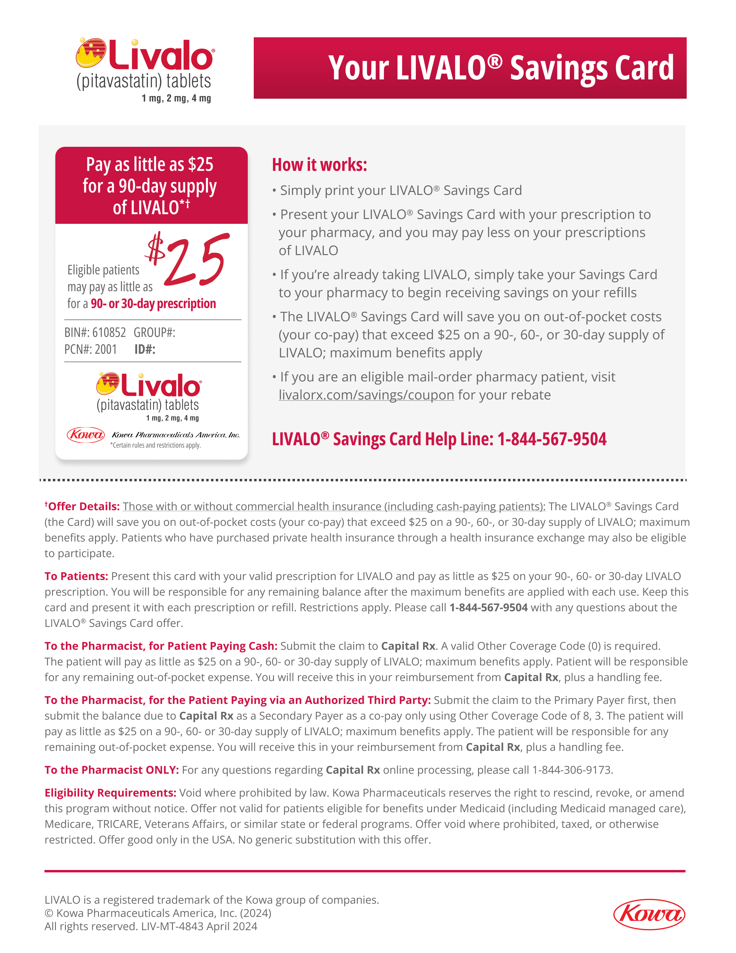LIVALO® (pitavastatin) Savings Card for Your Patients
